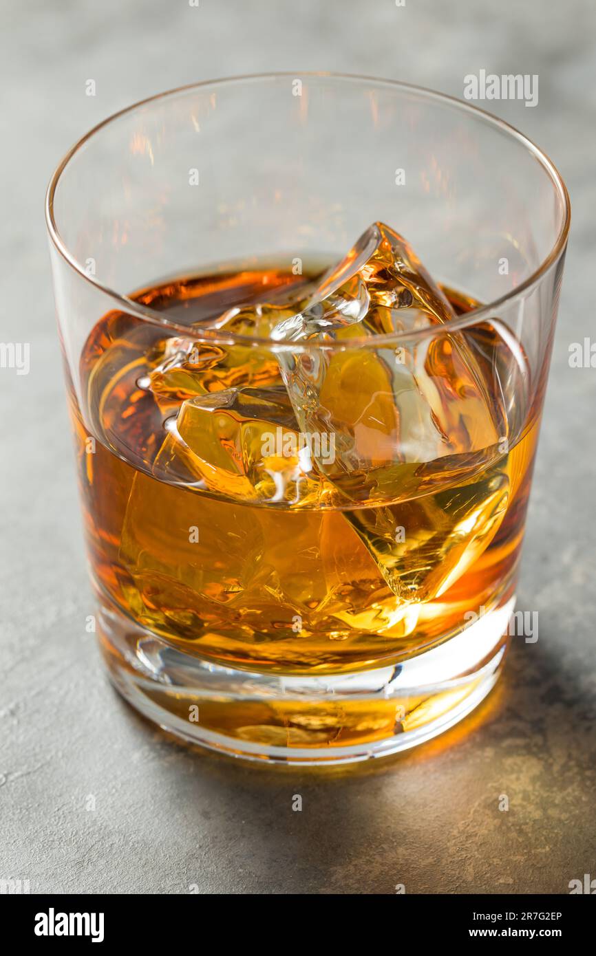 Boozy Refreshing Bourbon Whiskey on the Rocks Ready to Drink Stock ...