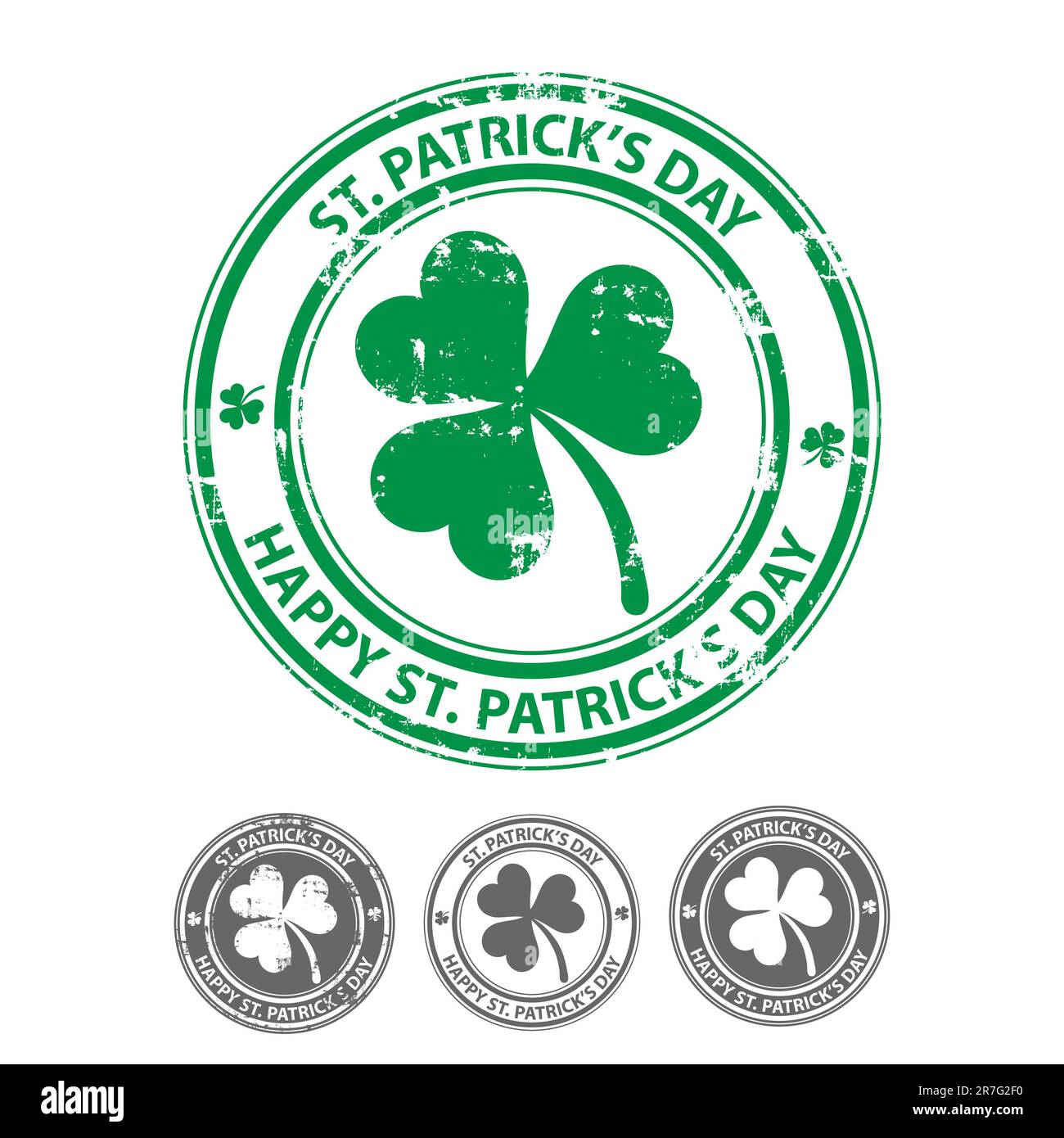 Green grunge rubber stamp with clover, and other variants of the same ...