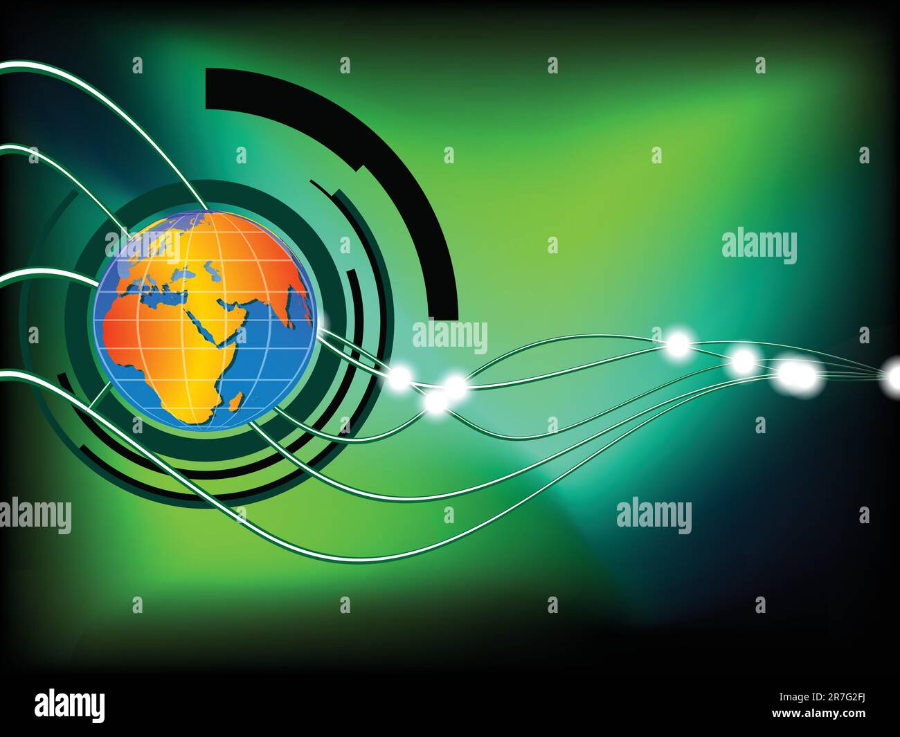abstract hi tech composition with earth globe and waves over green ...
