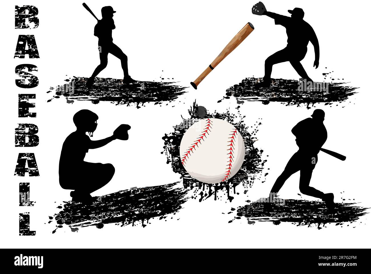 Baseball player silhouettes on white background, vector illustration ...