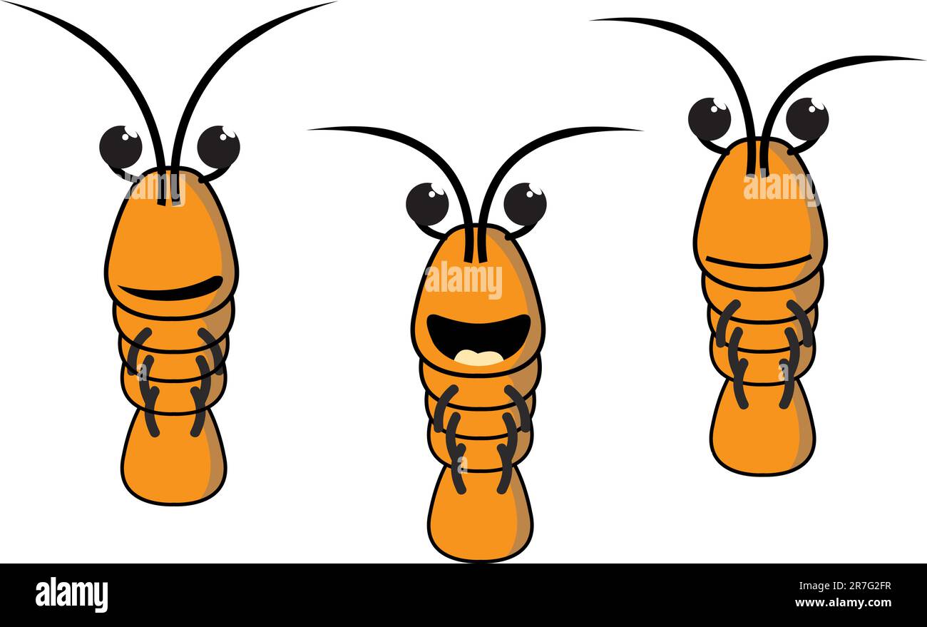 Orange shrimp character in various facial expressions and emotions ...