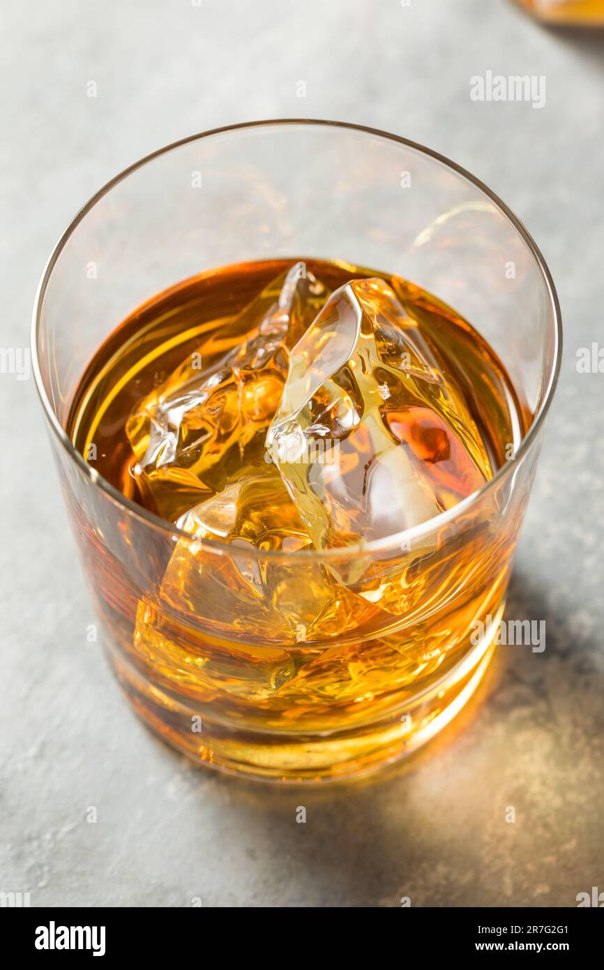 Boozy Refreshing Bourbon Whiskey on the Rocks Ready to Drink Stock ...