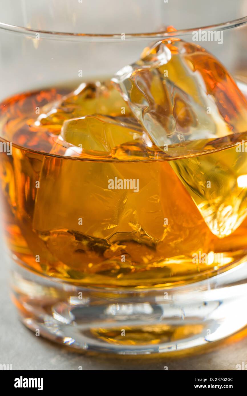 Boozy Refreshing Bourbon Whiskey on the Rocks Ready to Drink Stock ...