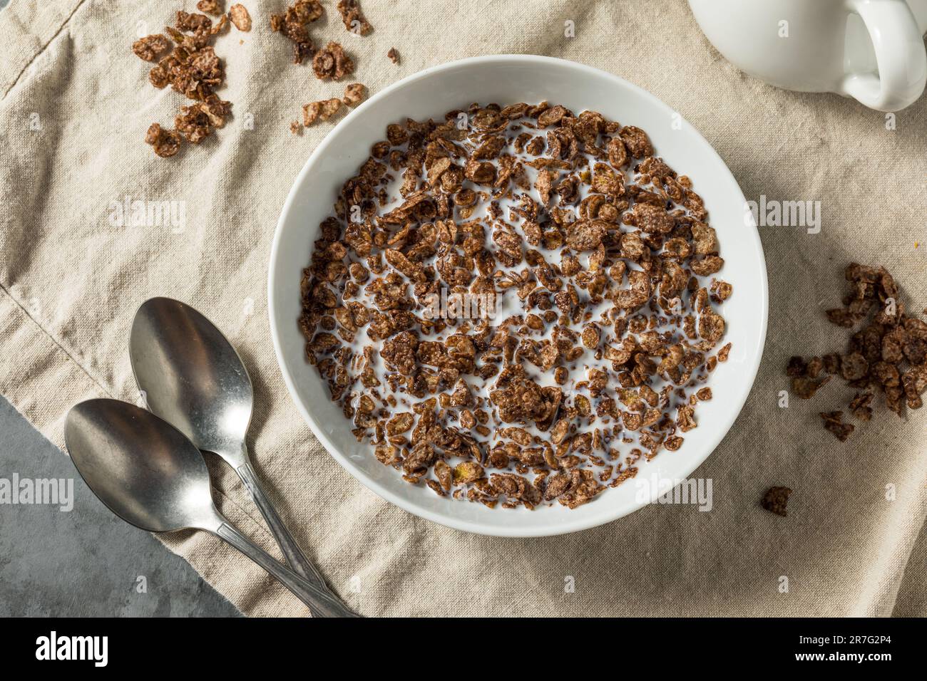 Healthy Sweet Chocolate Cocoa Breakfast Cereal with Whole Milk Stock ...
