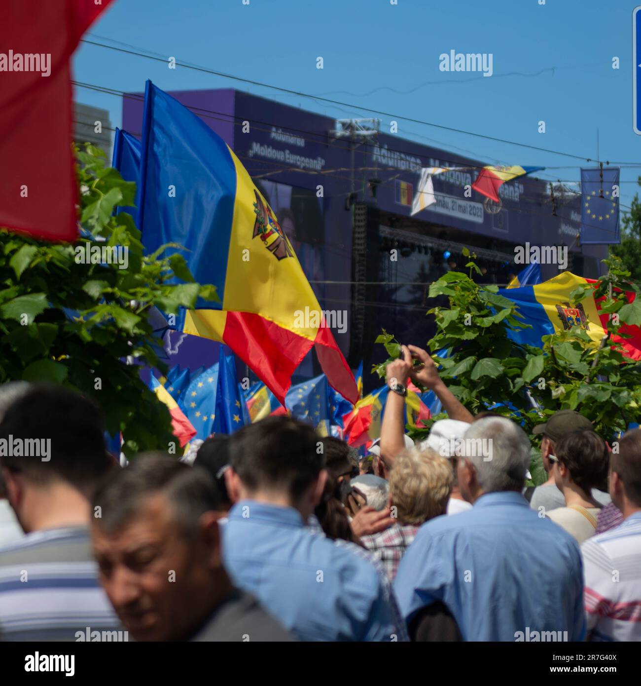 Moldovans stand in downtown Chisinau, Moldova to celebrate Europe Day ...