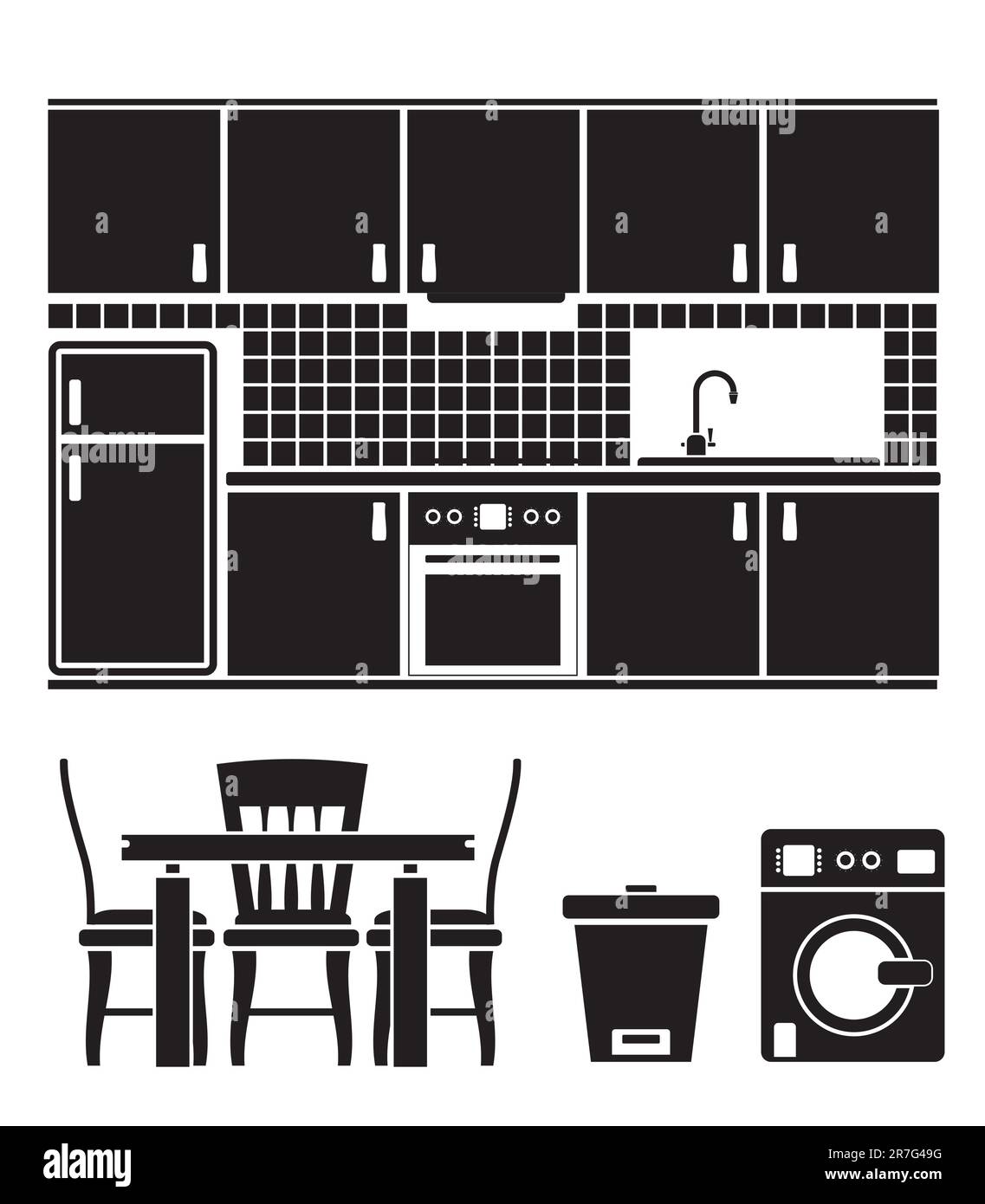 kitchen objects, furniture and equipment - vector illustration Stock ...