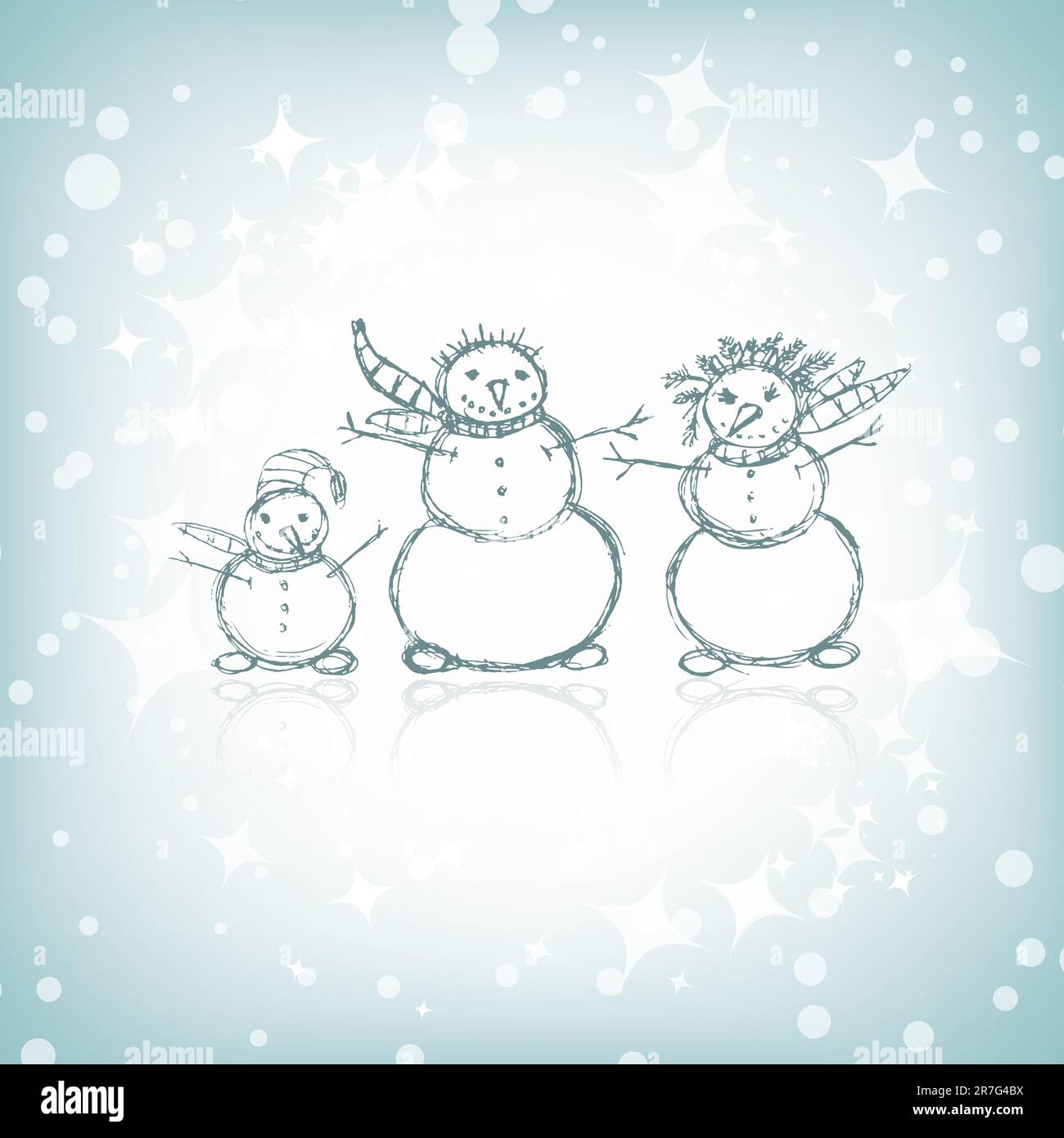 Family of snowmen, christmas sketch for your design Stock Vector Image ...