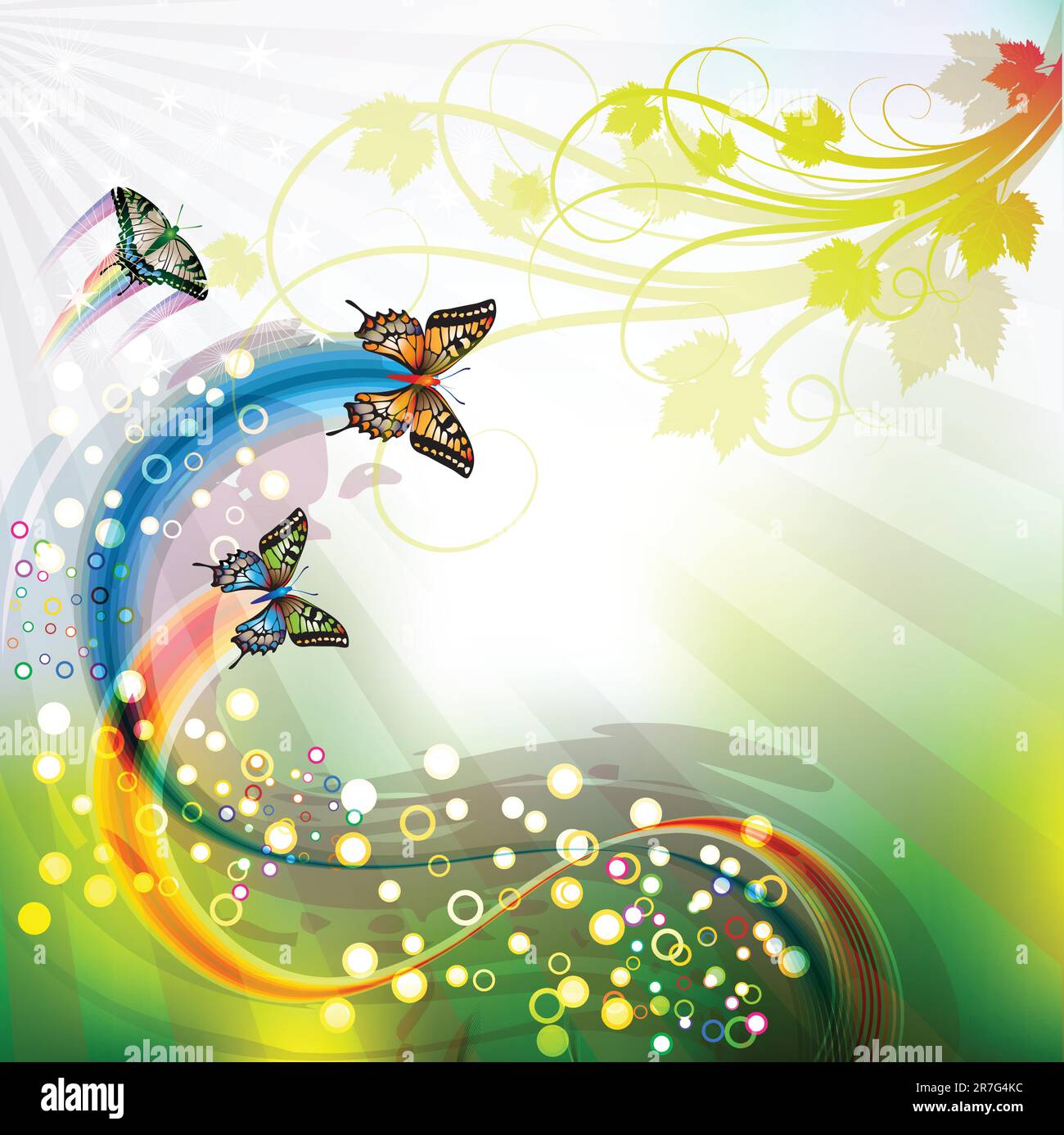 Springtime background with butterflies, vector illustration Stock ...