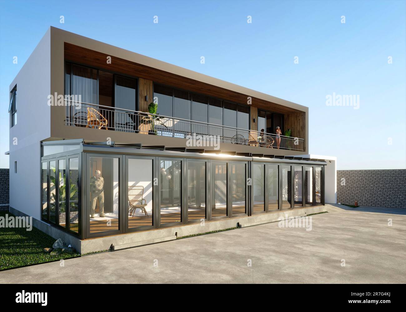 Luxury villa house and patio outdoor pergola sunroom, 3d render Stock ...