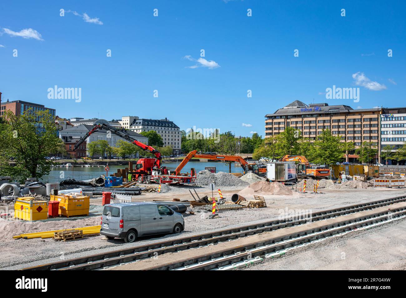 Hakaniemenranta under construction with new tramway or light rail ...