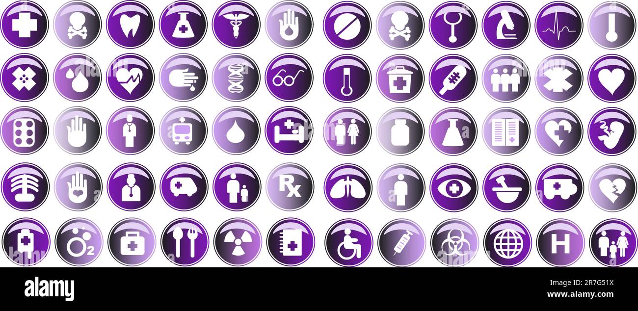 Medical button, shiny icons & warning-signs set, web button, violet ... Medical button, shiny icons & warning-signs set, web button, violet ...