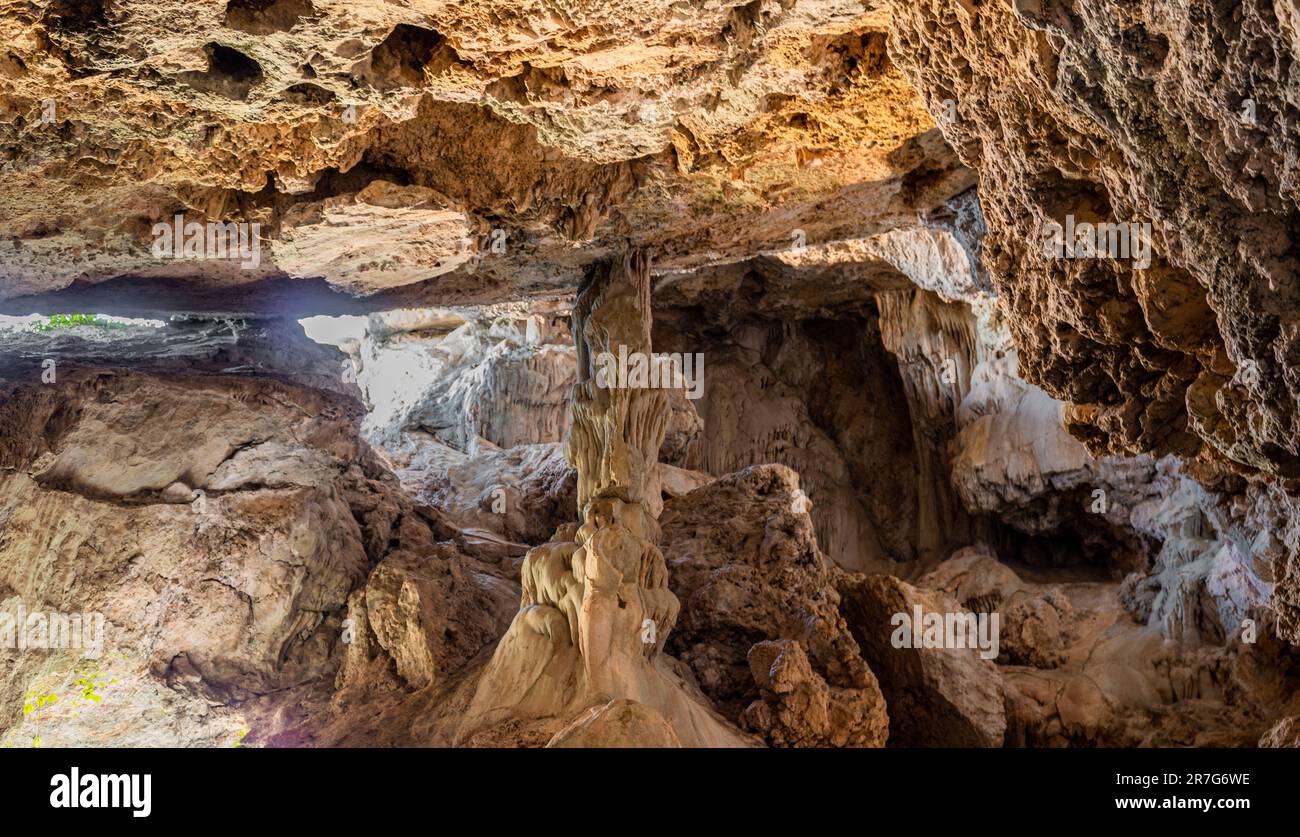 An awe-inspiring interior of a cavernous cave, featuring a majestic ...