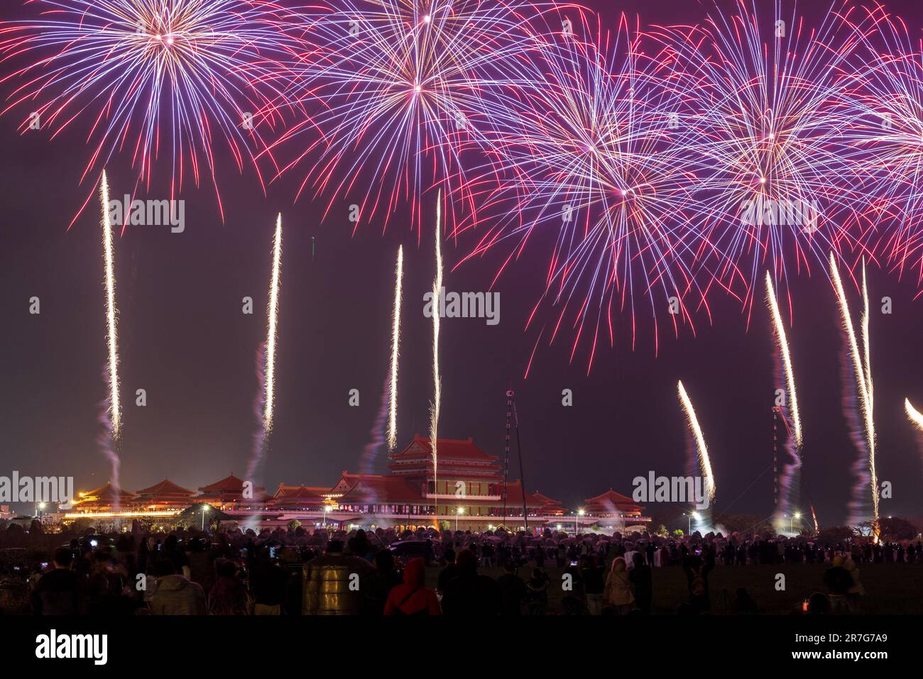 A vibrant display of fireworks illuminates the night sky Stock Photo ...