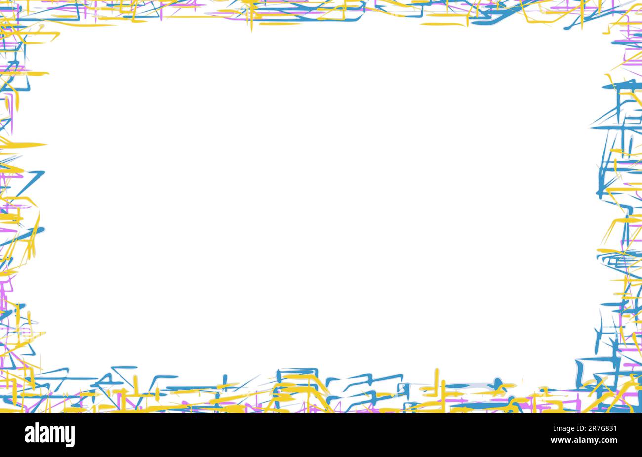 Frame of random blue, pink and yellow lines with white background Stock ...