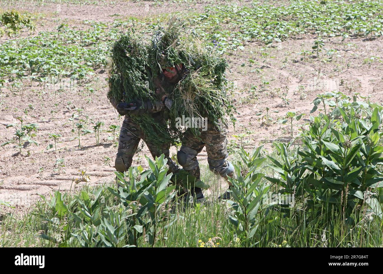 KYIV, UKRAINE - JUNE 15, 2023 - Camouflaged drone pilots are seen in ...
