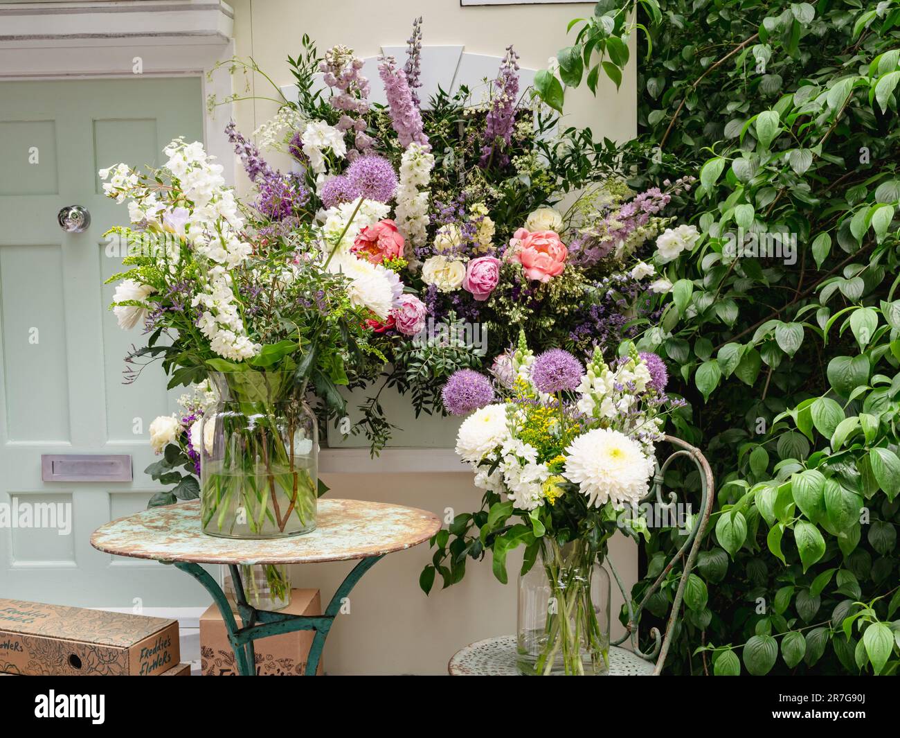 Outdoor flower arrangement display Stock Photo - Alamy
