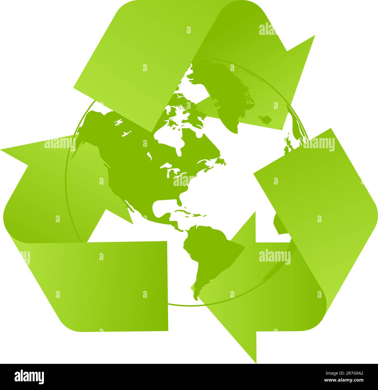 West globe hemisphere with symbol of recycle, isolated on a white ...