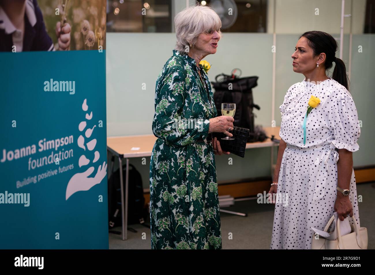 Dame Priti Patel talks with Diana Parkes mother to Joanna Simpson ...