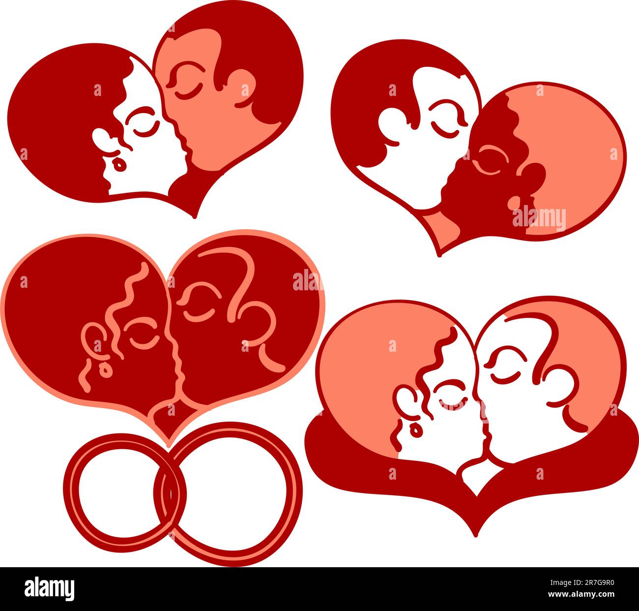 Kissing Couple in Heart Shapes and Wedding Rings Stock Vector Image ...
