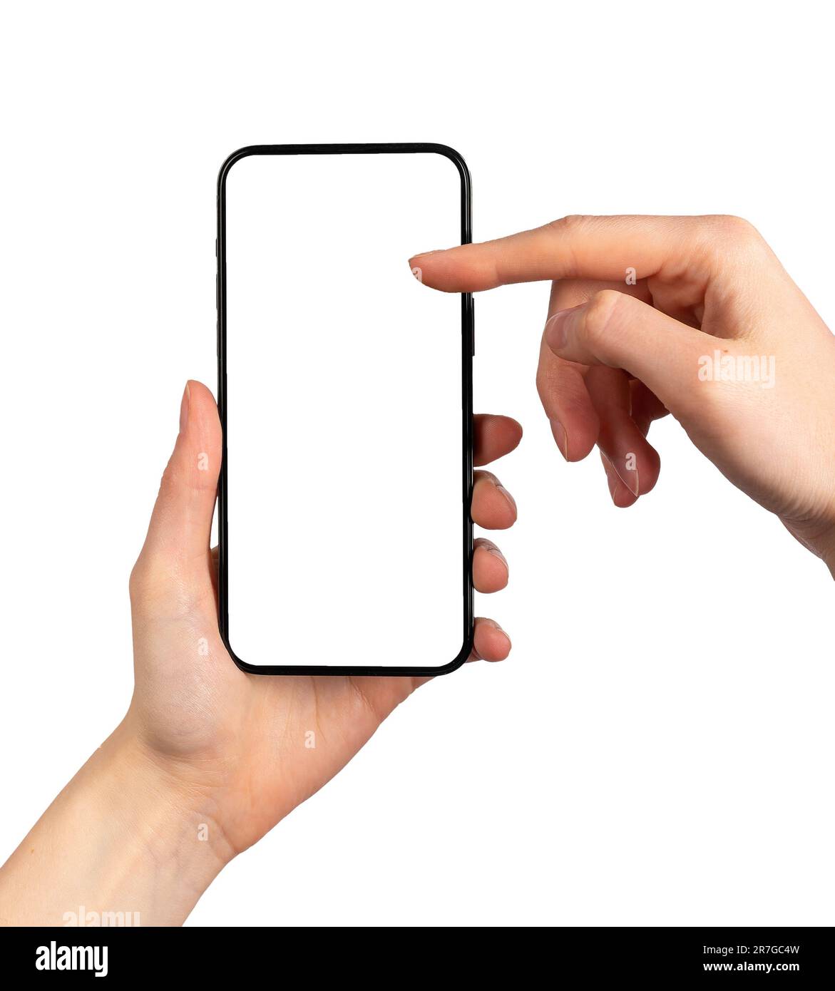 Hand holding mobile phone, finger scrolling blank screen mock-up ... Hand holding mobile phone, finger scrolling blank screen mock-up ...