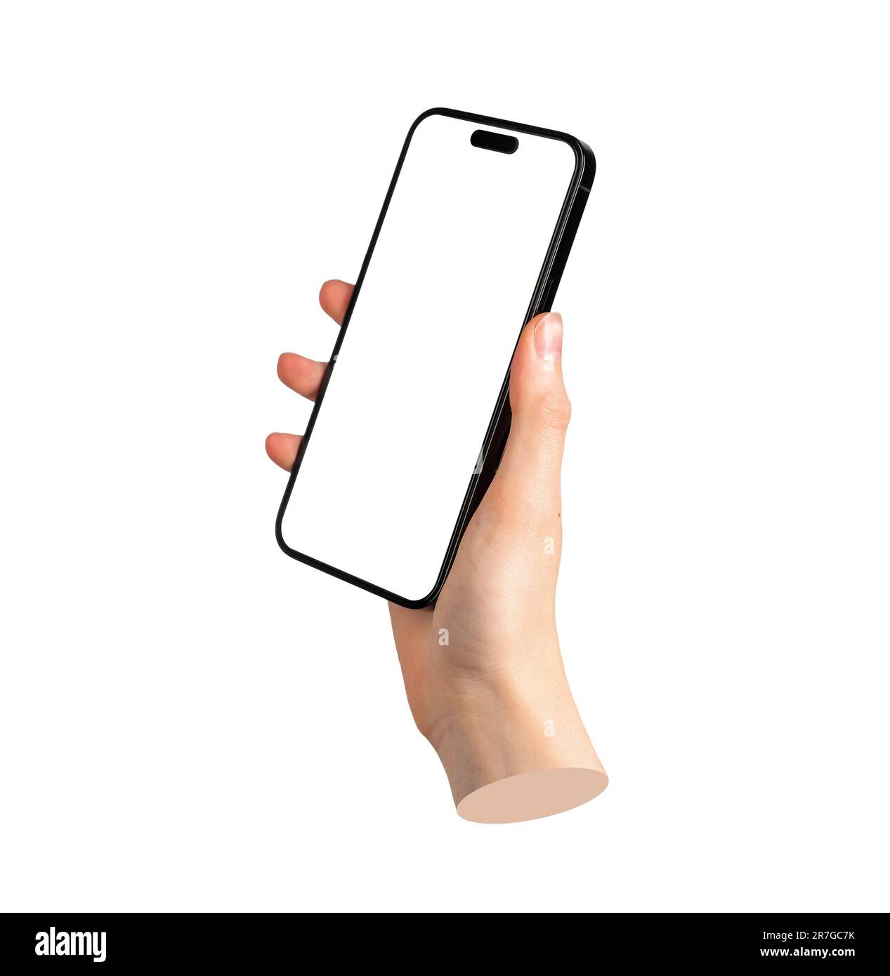 Lodz, Poland May 14 2023 Hand holding smartphone mockup, mobile phone screen mock-up, iphone 14 ...