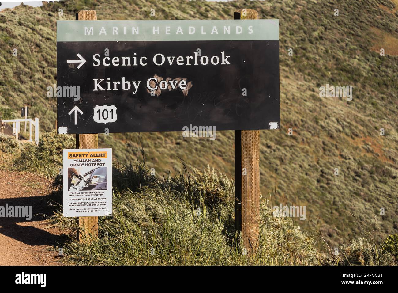 San Francisco,CA,USA. April 16, 2023 : Vehicle break-in sign at Golden ...