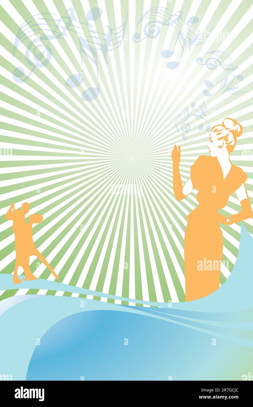 Vertical color Music and dance theme background with retro woman and ...