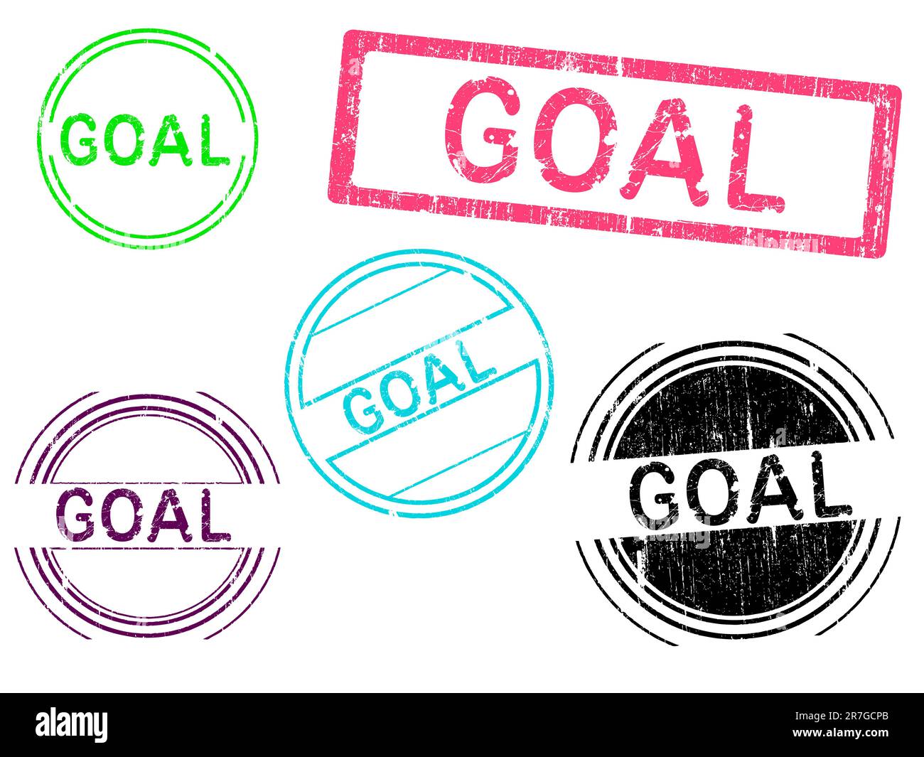5 Grunge effect Office Stamp with the word GOAL in a grunge splattered ...