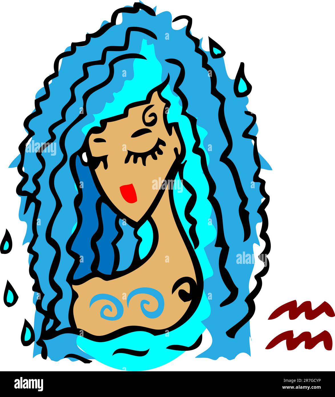 Zodiac Signs Icons Aquarius Beauty Woman Girl With Aqua Hair