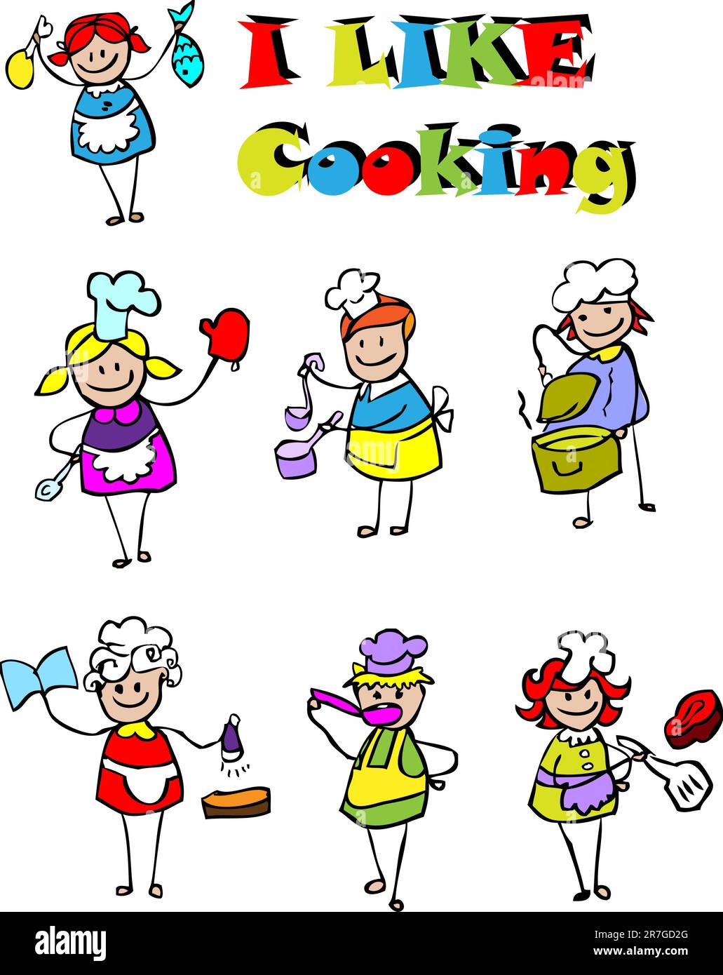 cartoon cooking icons set, food & cook kids style design Stock Vector ...