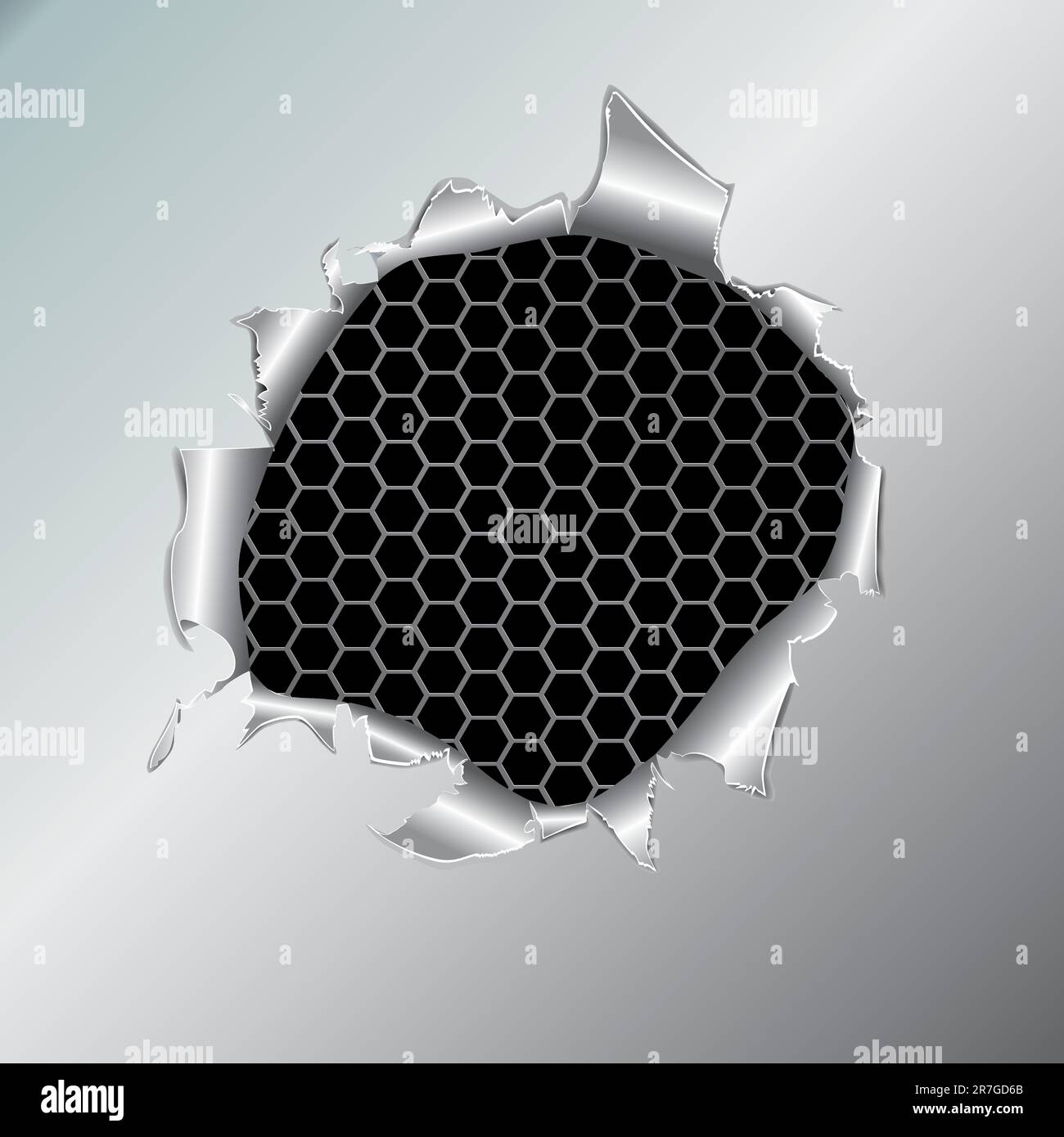 Hexagon metallic background, hole in the metal paper. Vector ...