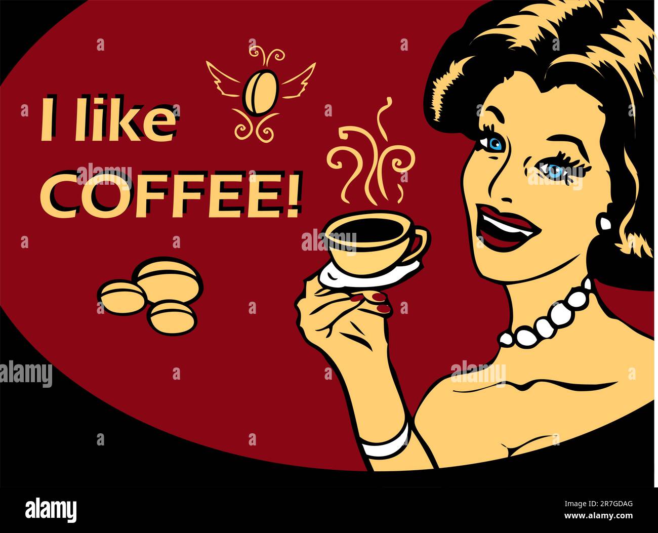 Coffee Lover vector poster with woman and cup of coffee in hand, Coffee ...