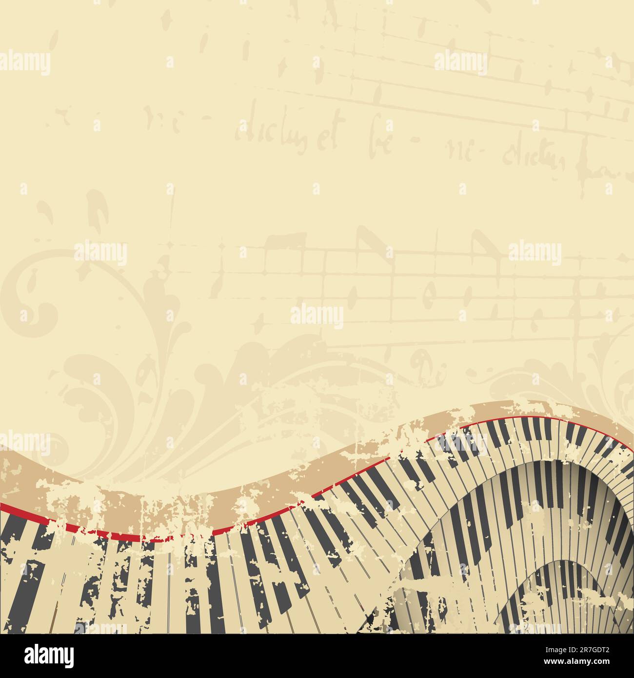 grunge musical background with piano keyboard, vector illustration ...