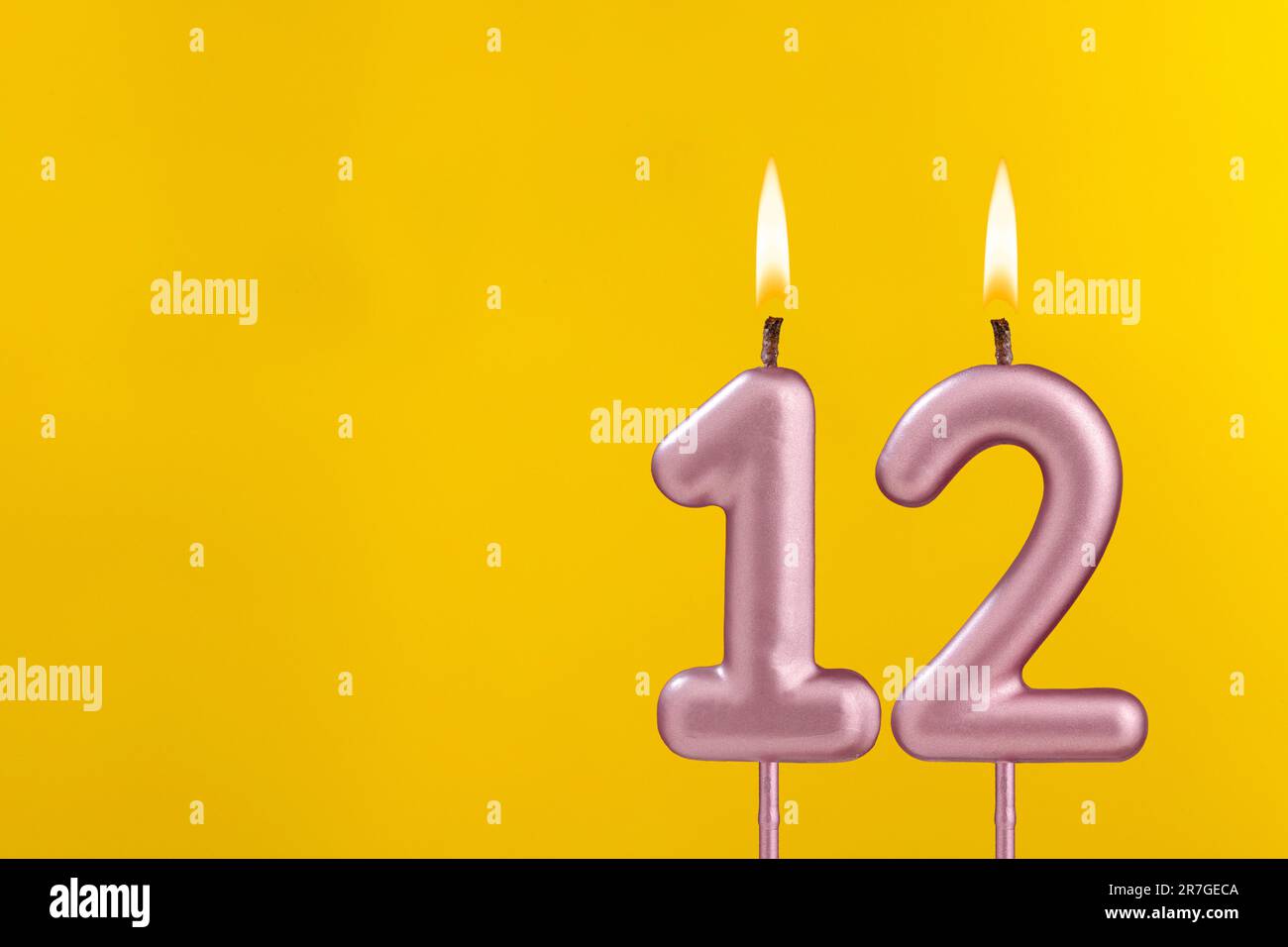 Candle 12 with flame - Birthday card on yellow luxury background Stock ...