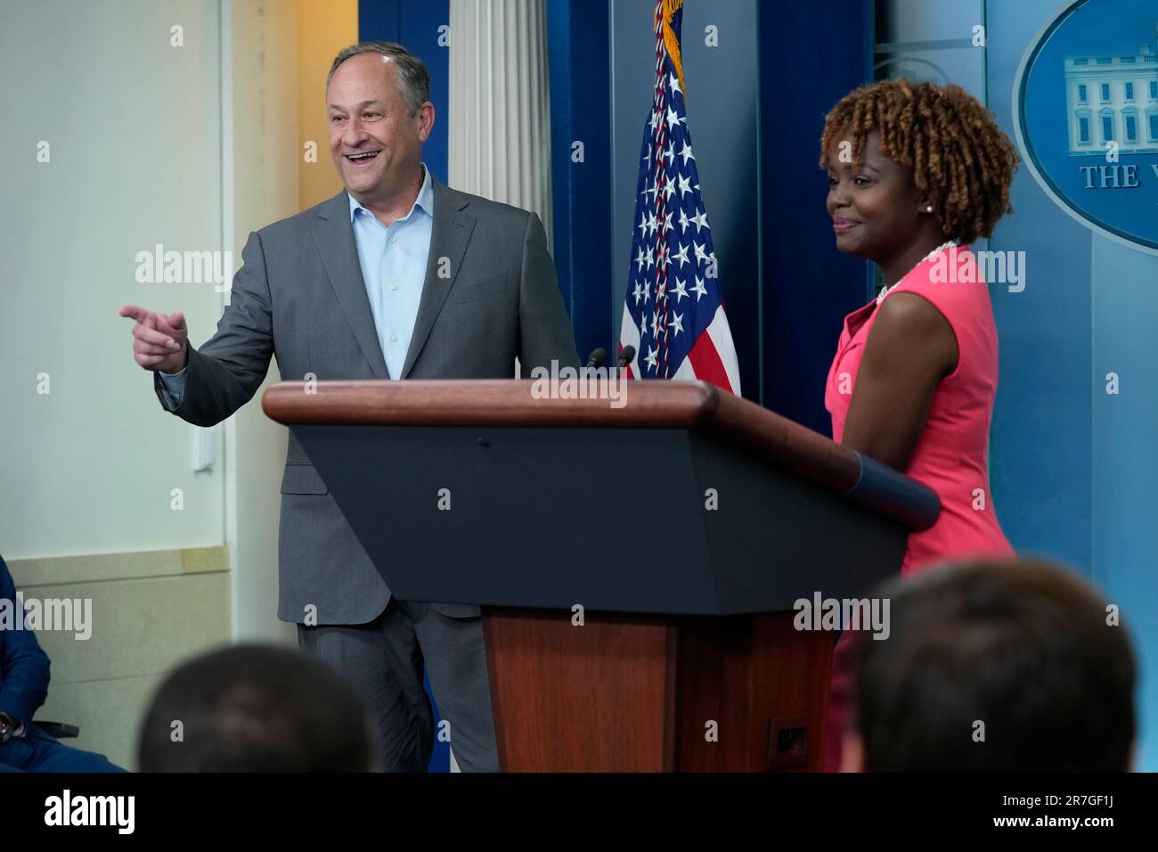 Second gentleman Doug Emhoff and White House press secretary Karine ...