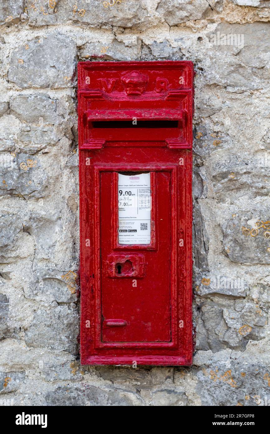 Victorian VR wall letter box, St. Donats, Glamorgan, Wales, UK Stock ...