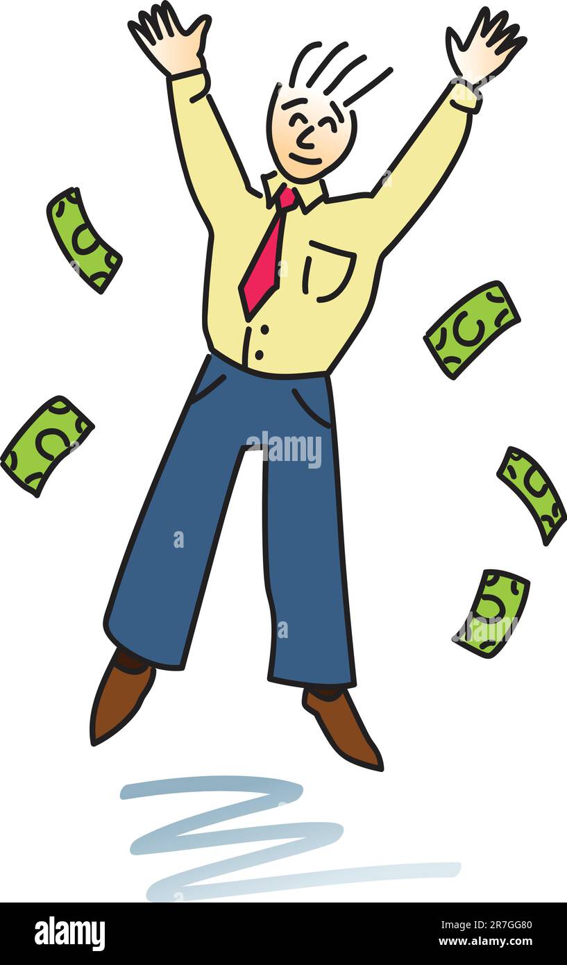 A cartoon of a happy man with money jumping for joy Stock Vector Image ...