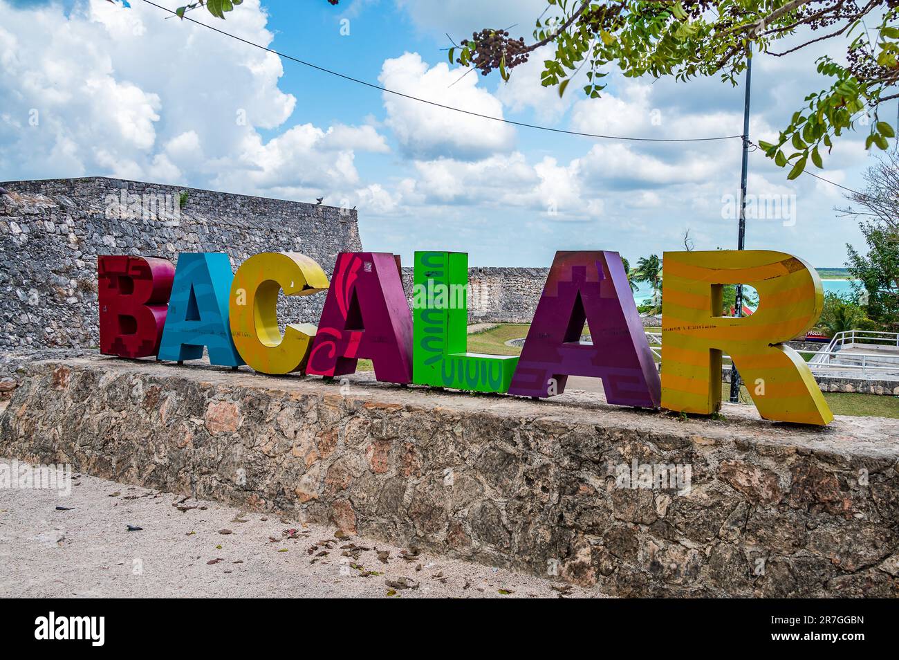 Sign in the old town of Bacalar, village in Quintana Roo, Mexico Stock ...