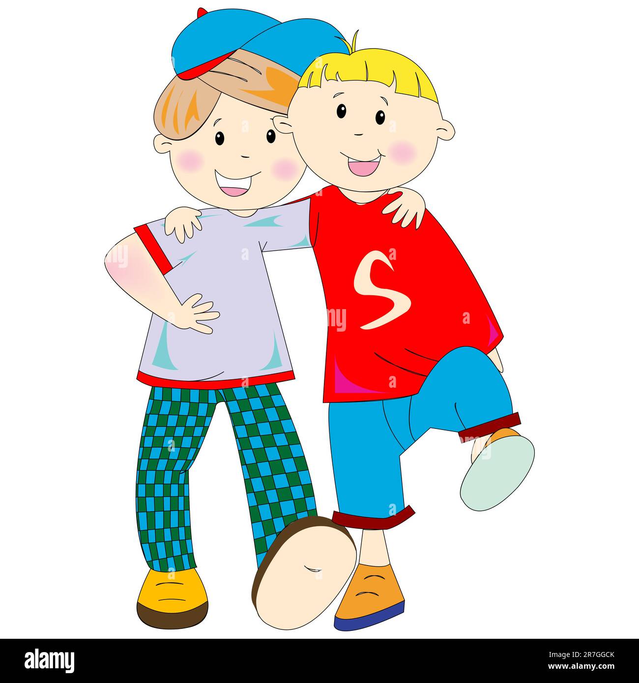 best friends cartoon against white background, abstract vector art ...