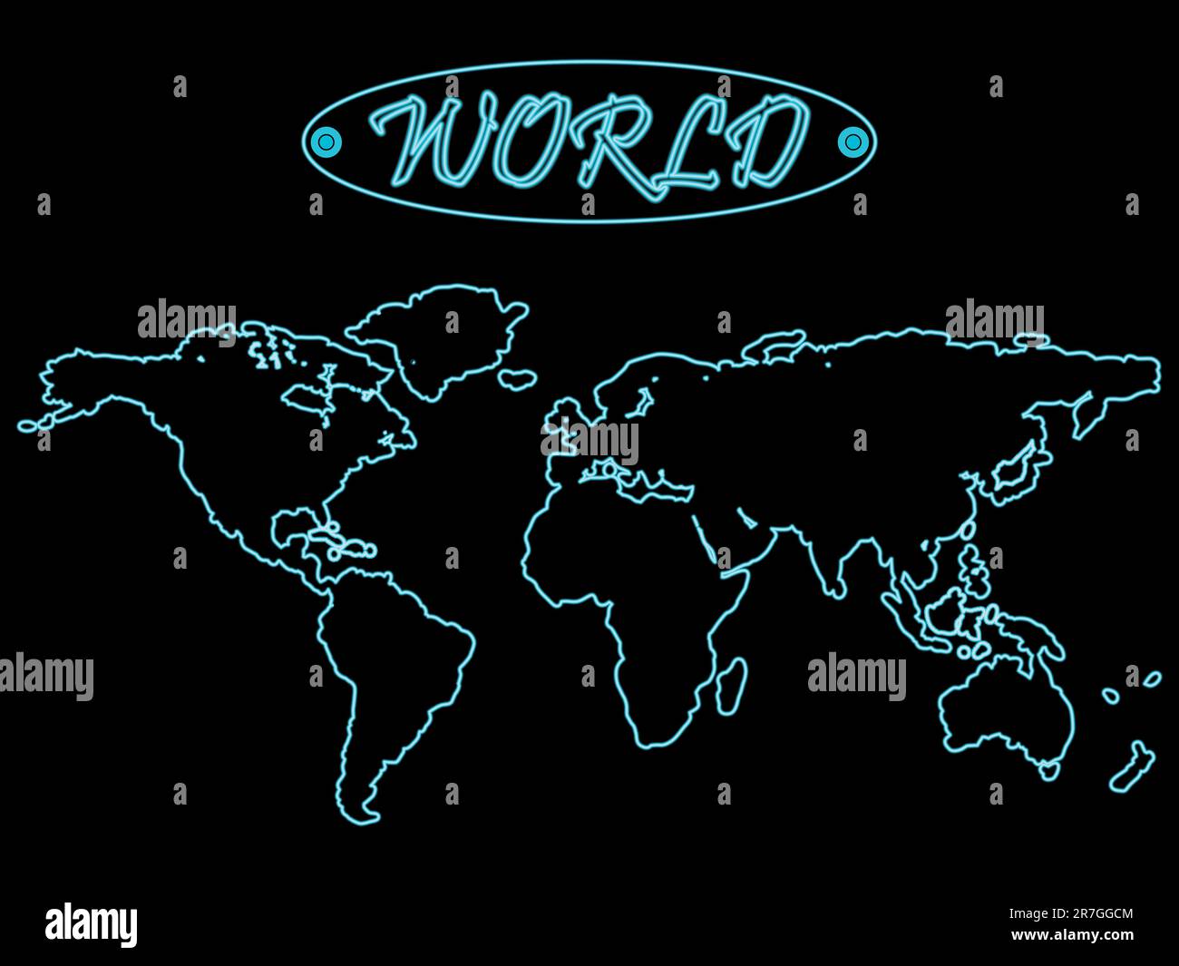 Blue neon world map Stock Vector Images - Alamy