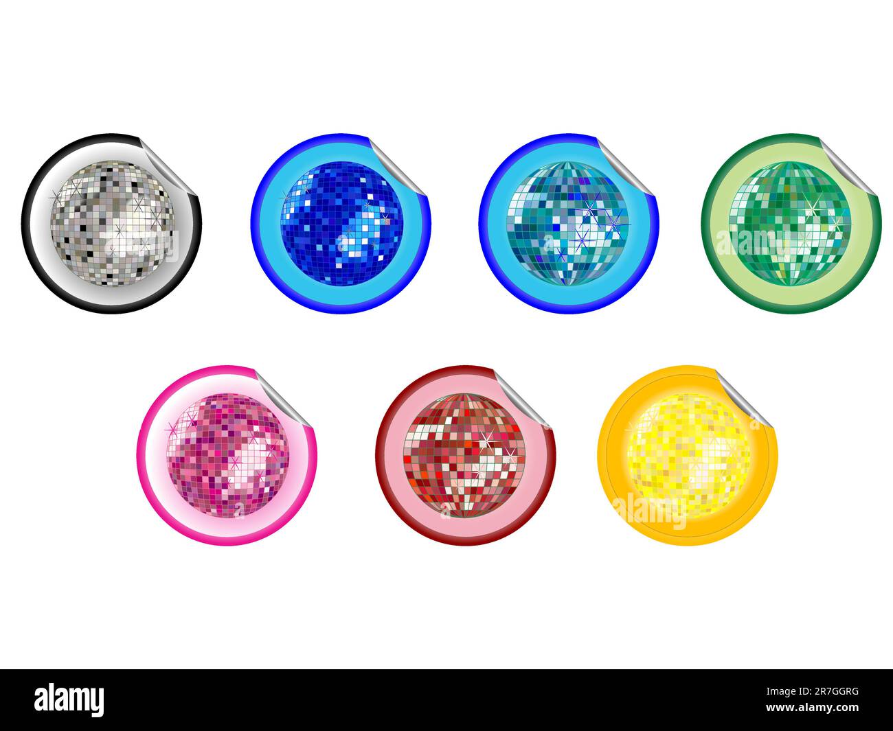 colored disco ball stickers collection, vector art illustration Stock ...