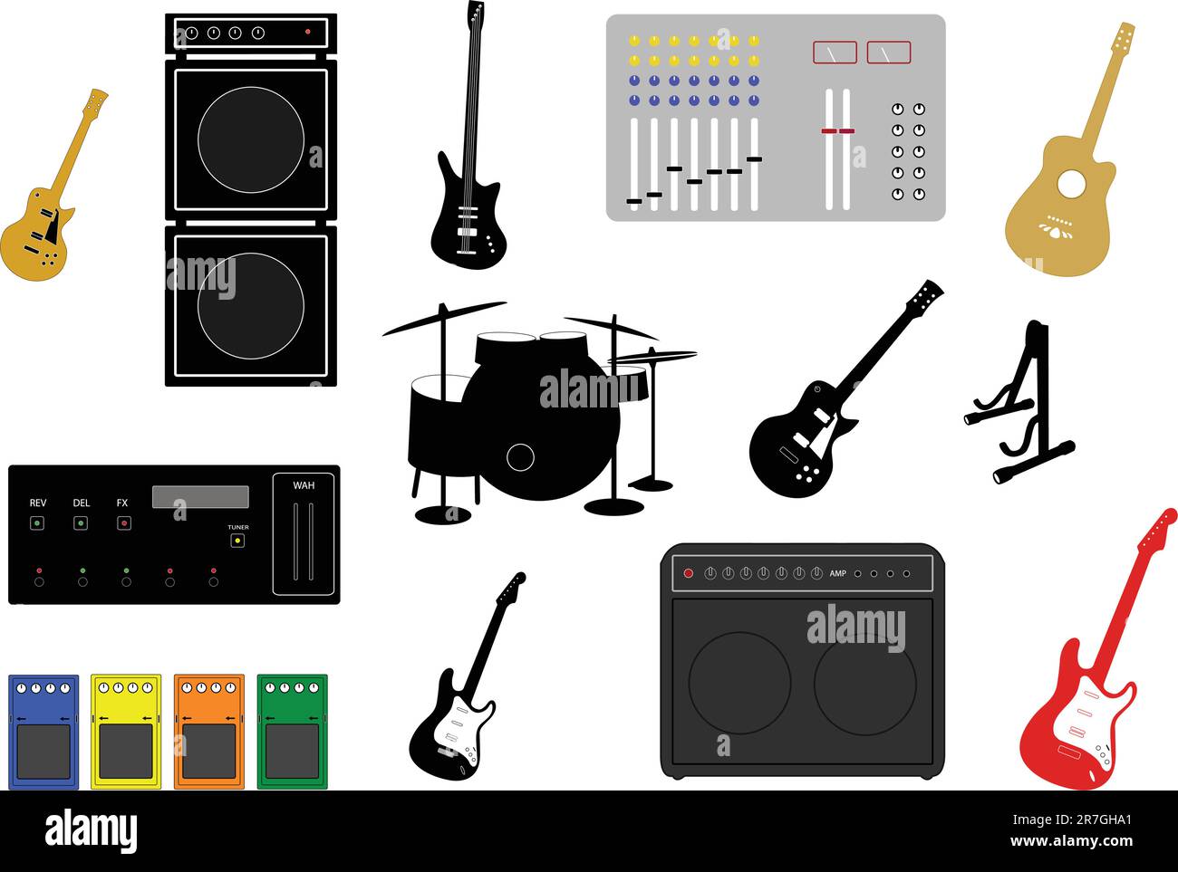 musical instruments and electronic studio equipment illustrations Stock ...