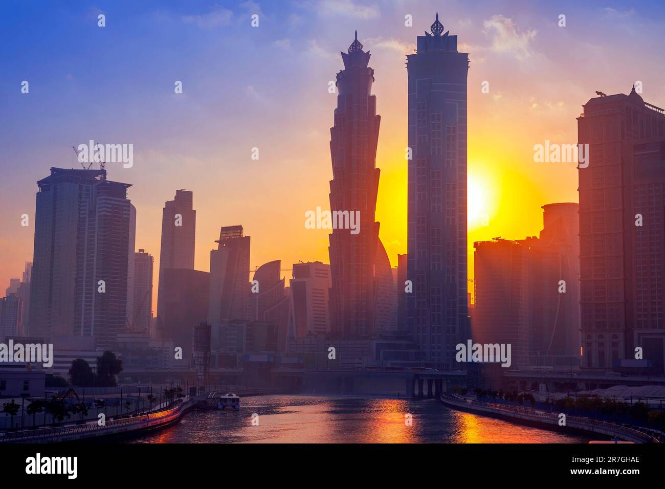 Dubai city skyline in the morning, sunrise Stock Photo - Alamy