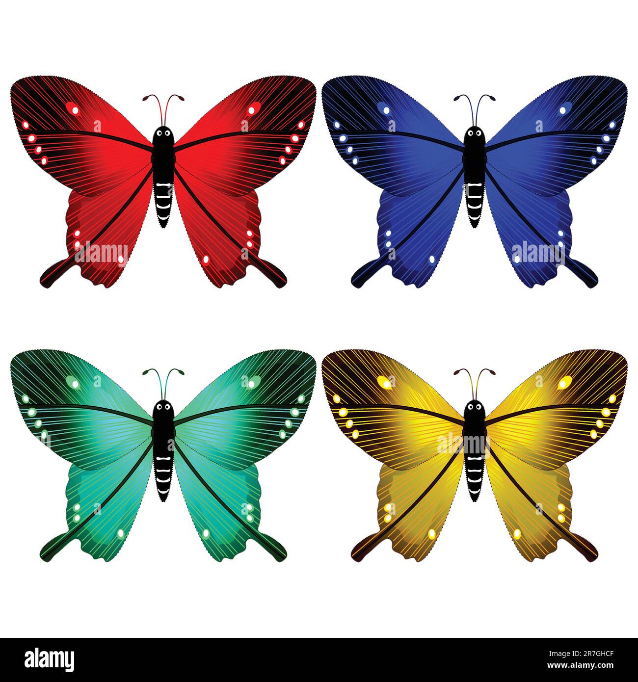 Butterflies Against White Background Abstract Vector Art Illustration