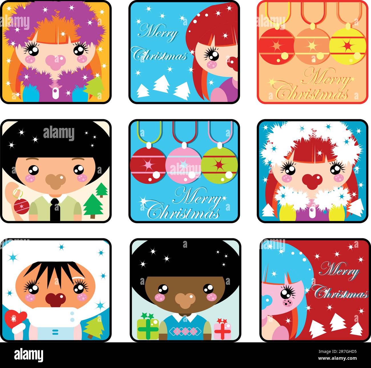 Big Christmas Kids Icons Set. Boys and girls emblem from big kids ...