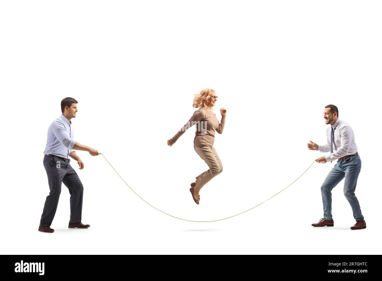 Adults playing skipping rope isolated on white background Stock Photo ...