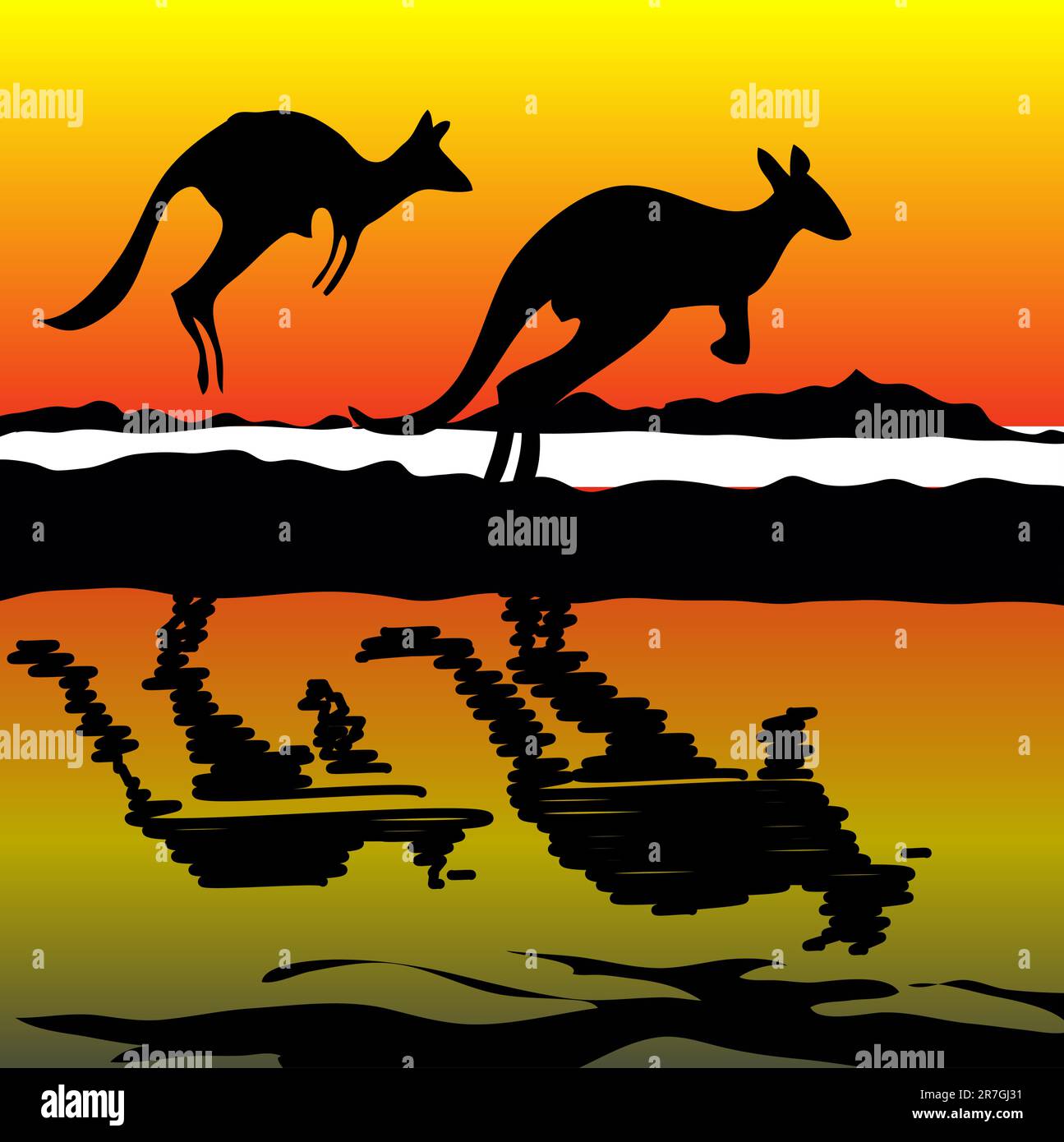 Silhouette of kangaroo on beach Stock Vector Images - Alamy