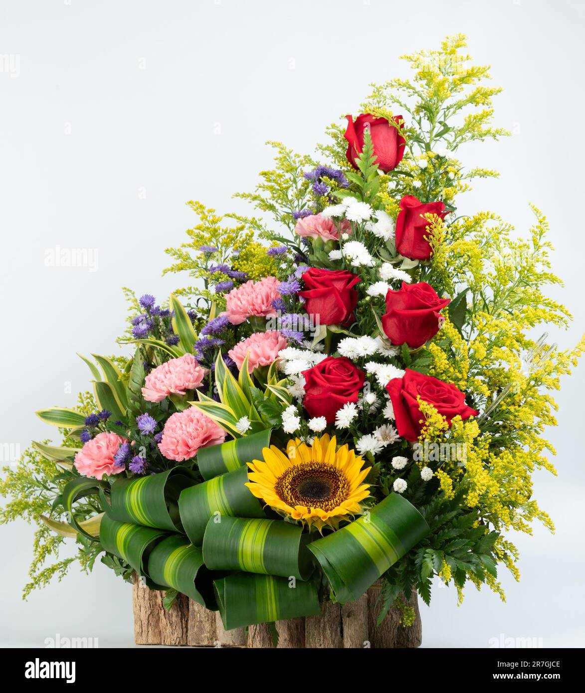 Colorful flower bouquet composition with roses and sunflower isolated ...
