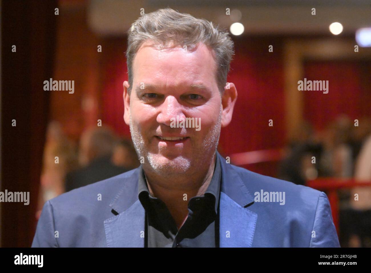 Munich, Germany. 15th June, 2023. Presenter Kay Böcking celebrates the ...