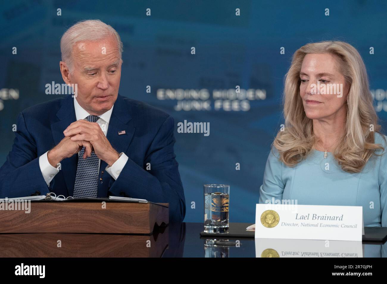 United States President Joe Biden looks toward Lael Brainard, Assistant ...